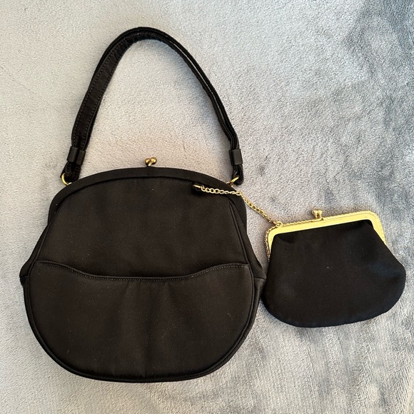 Mel-Ton | Bags | Vintage Melton Black Crepe Purse Wattached Rhinestone ...